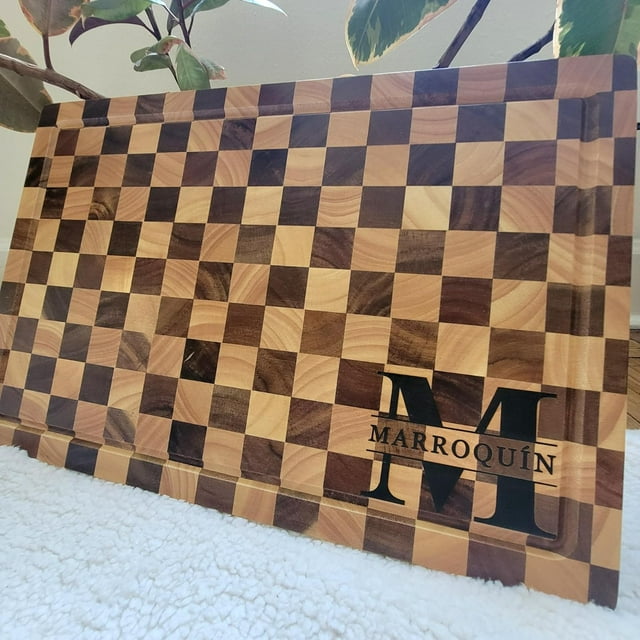 Checker Pattern End Grain Butcher Block. 15" x 11" x 1.2" Thick Kitchen ...