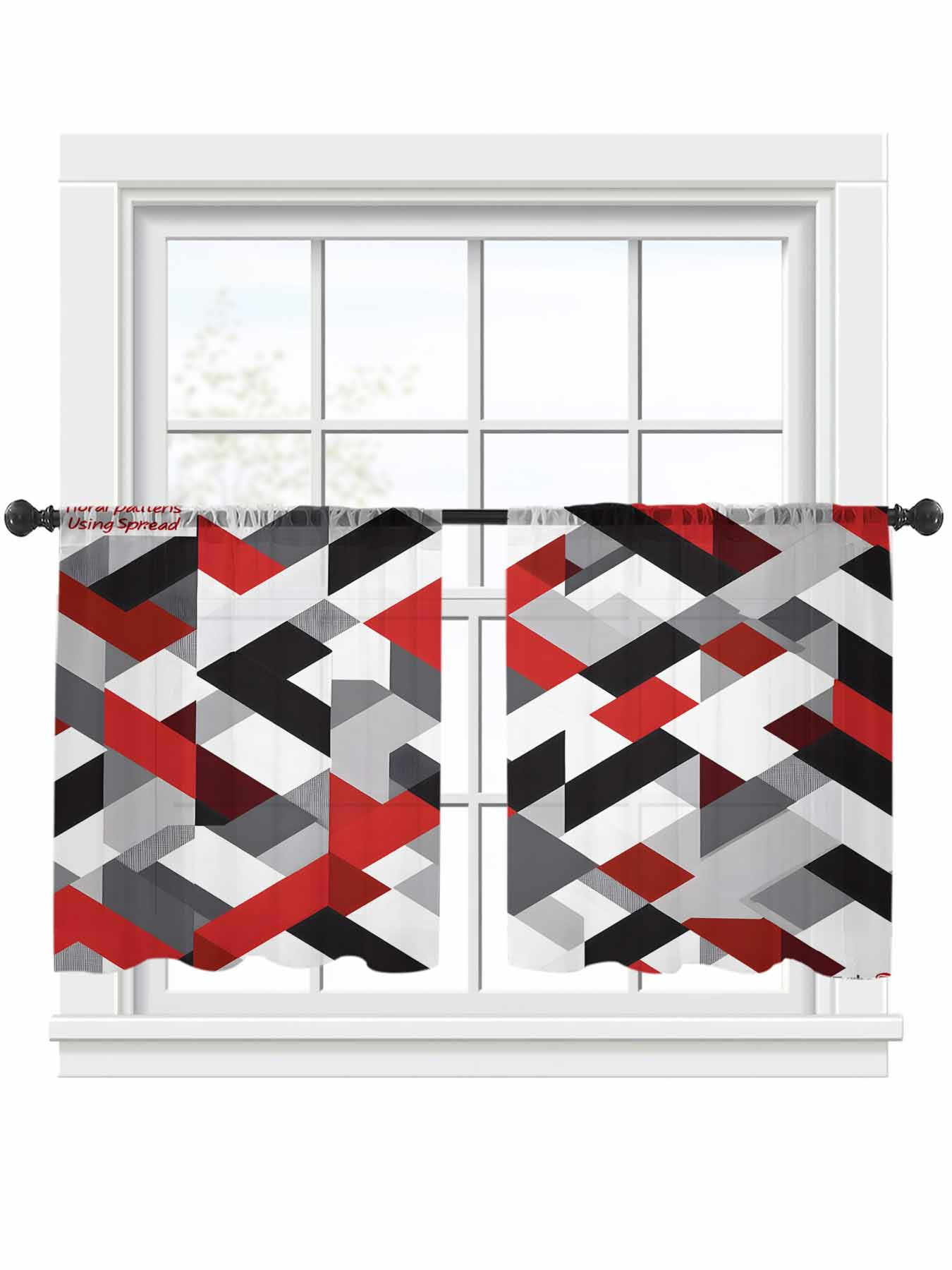 Checker Pattern Sheer Curtains for Living Room Bedroom, Light-filtering ...