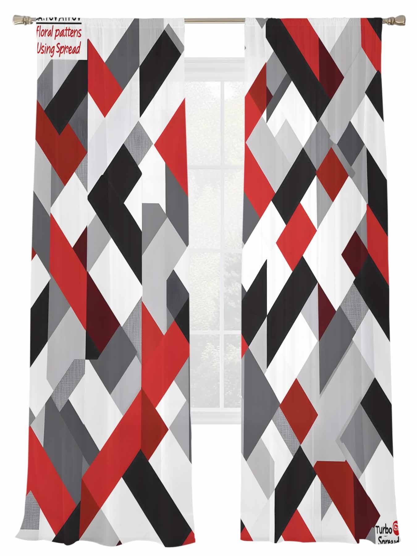 Checker Pattern Sheer Curtains for Living Room Bedroom, Light-filtering ...