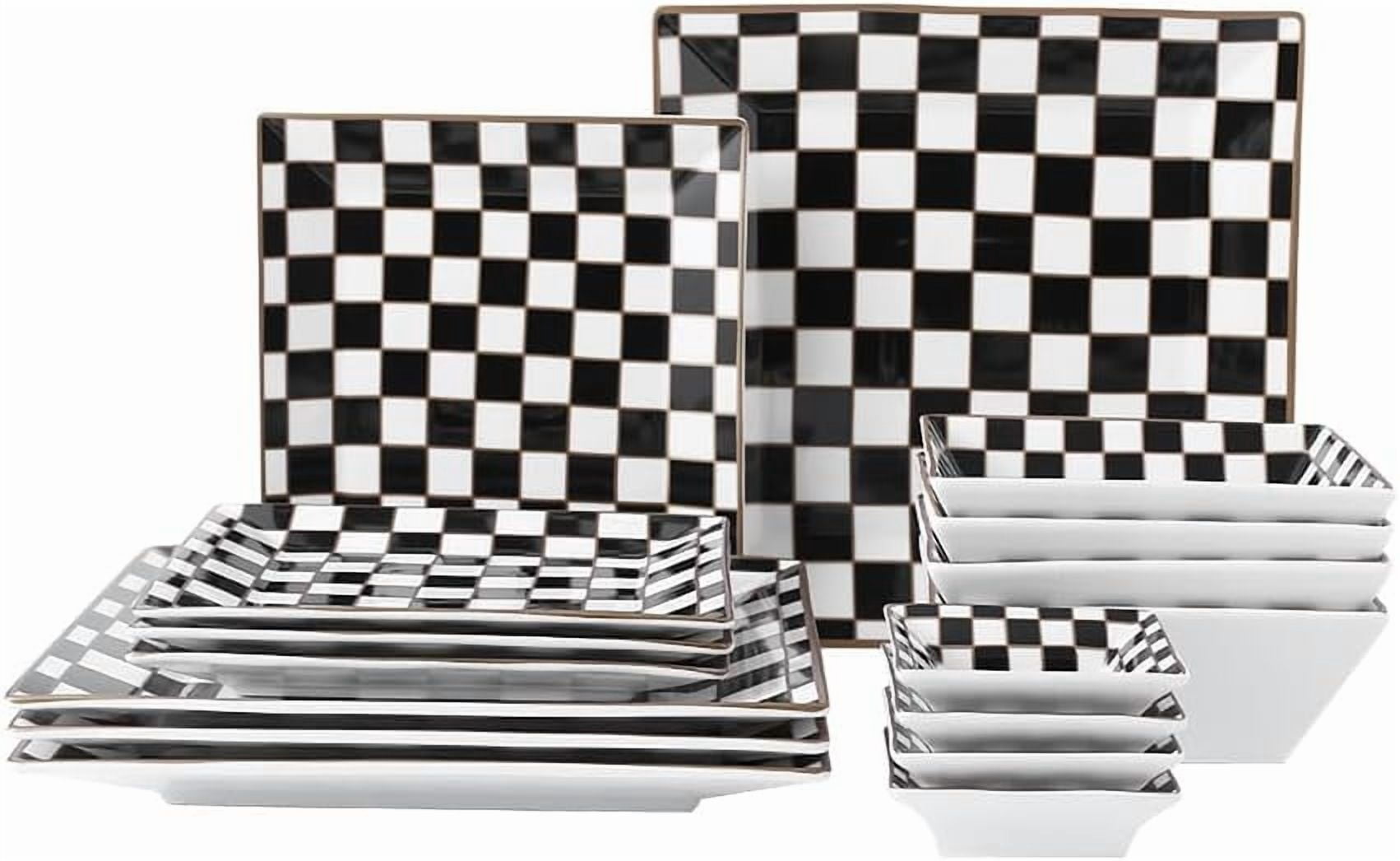 g Checker Porcelain Square Dinnerware Set for 4, Dishes Set for 4 with ...