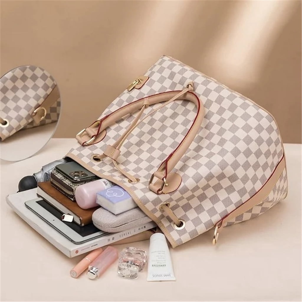 GOWELL Women Checkered Tote Shoulder Bags With Inner Pouch,PU Vegan ...