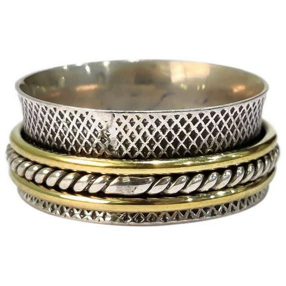Checker Spinner Band, Meditation Ring, 925 Sterling Silver Ring ...