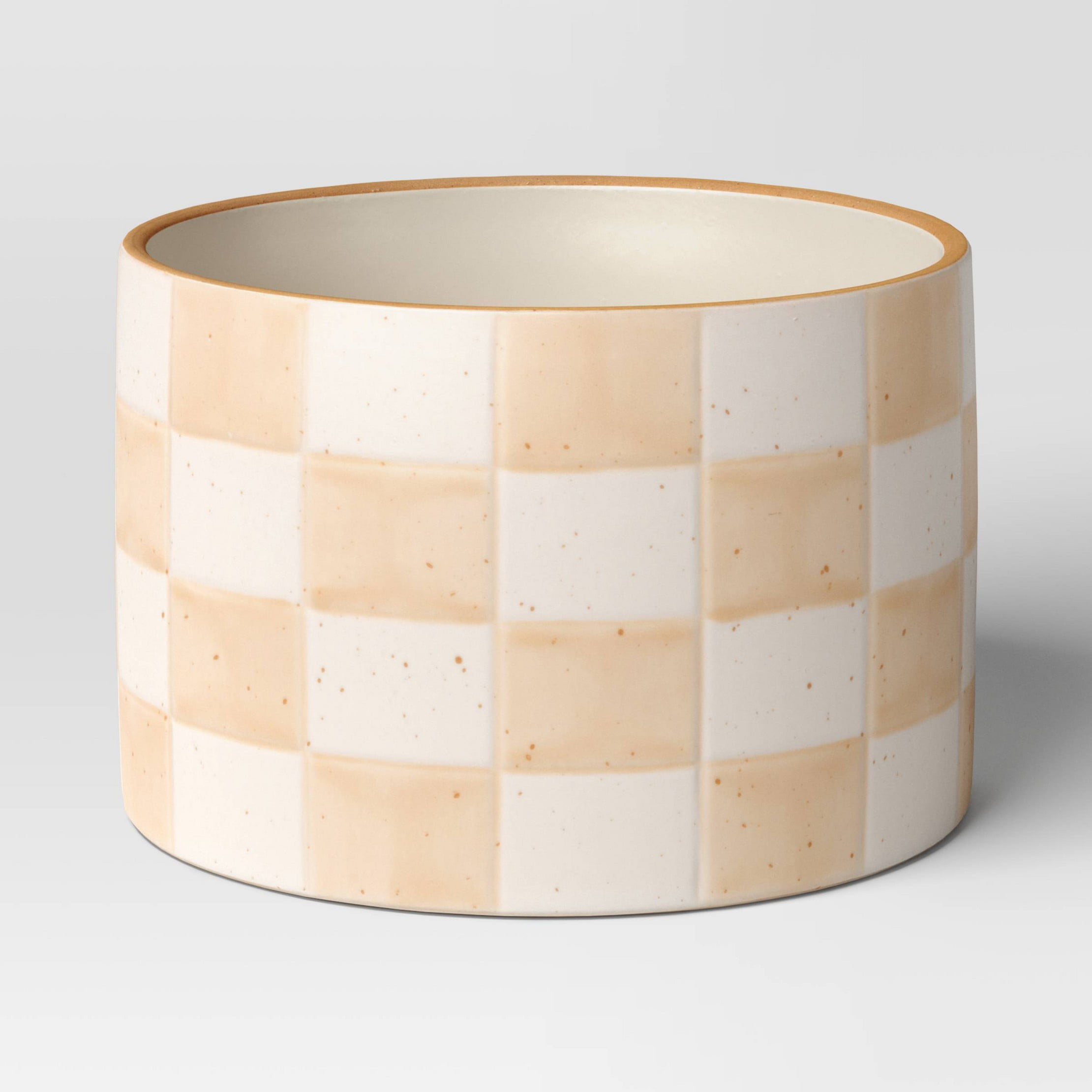 Checker Stoneware Indoor Outdoor Planter Pot Ivory 5.88"x5.88 ...