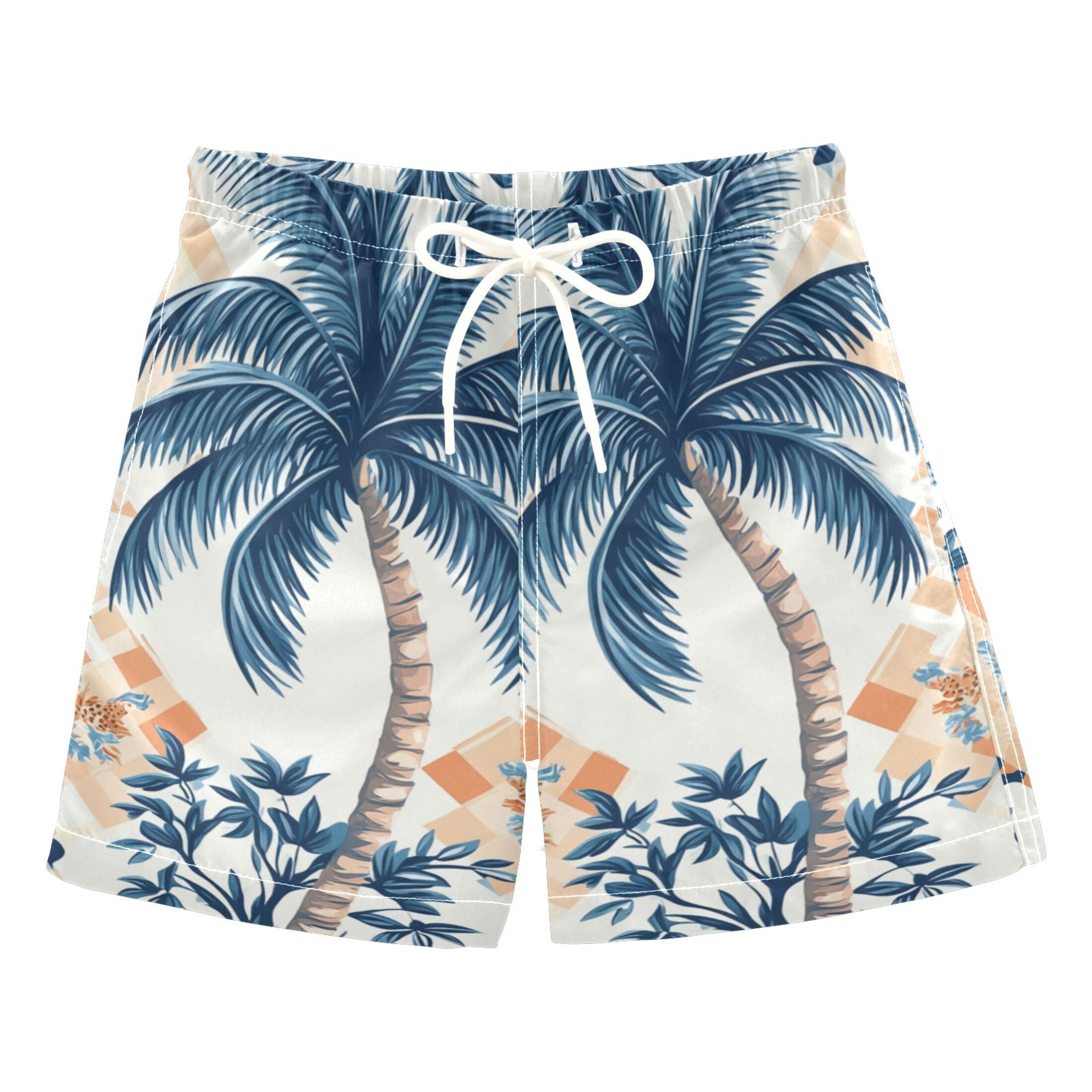 Checkerboard Background Palm Trees Flowers Boys' Swim Trunks Board ...