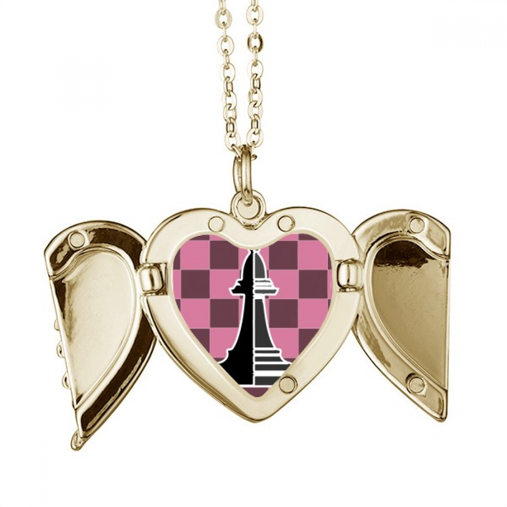 Checkerboard Bishop Black Word Chess Folded Wings Peach Heart Pendant ...