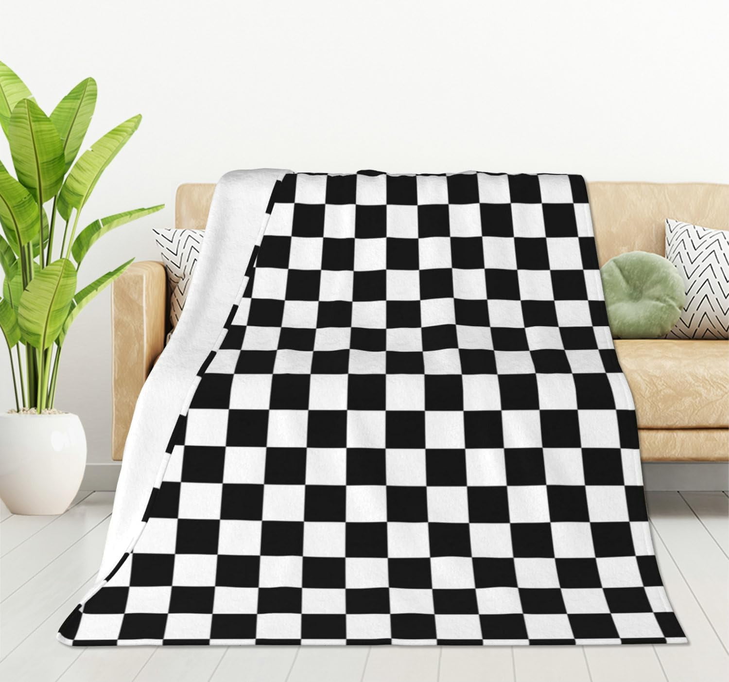 Checkerboard Blanket Geometric Checkered Plaid Pattern Black and White ...