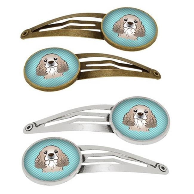 Checkerboard Blue Cocker Spaniel Barrettes Hair Clips, Set of 4 ...