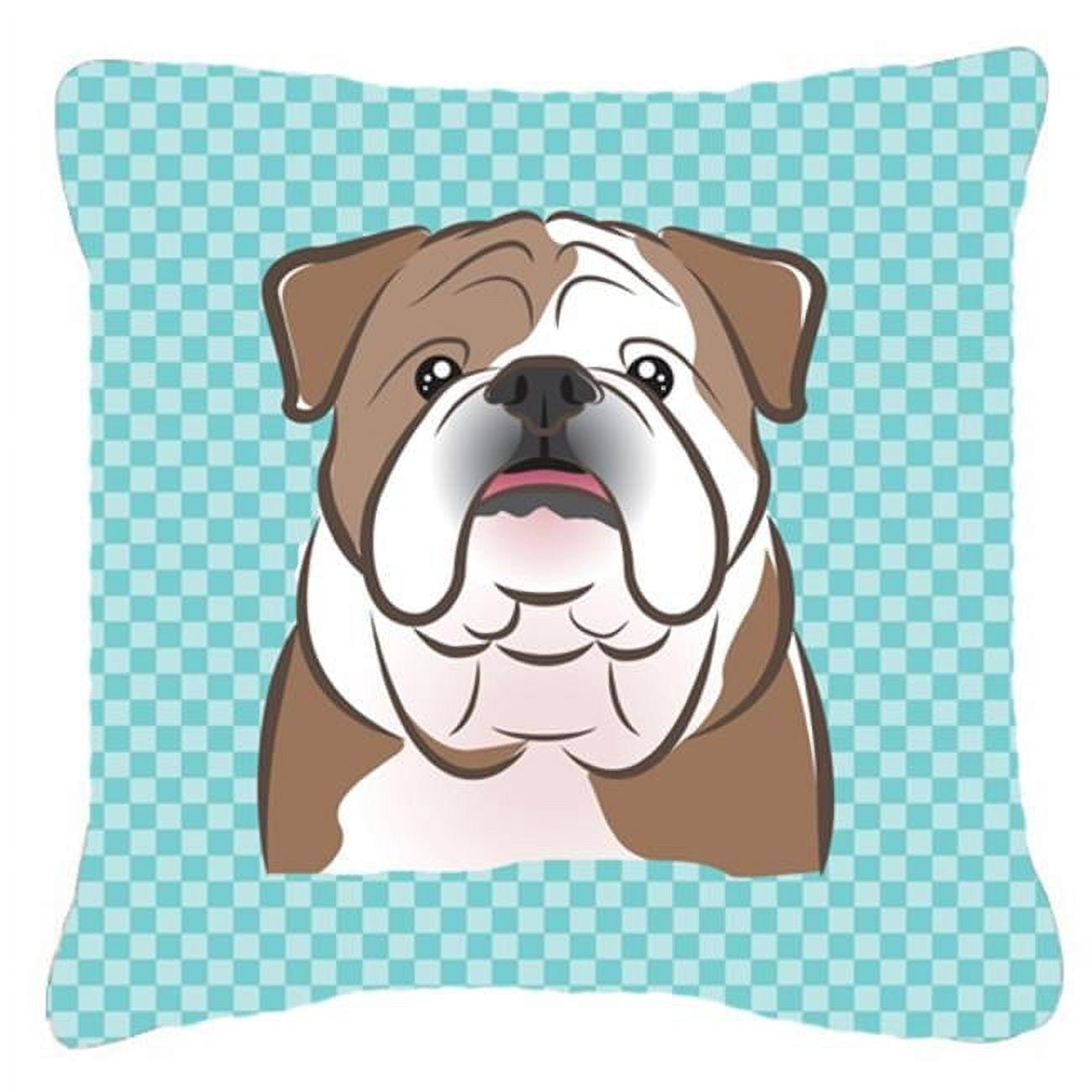 Checkerboard Blue English Bulldog Fabric Decorative Pillow, 14 x 14 In ...