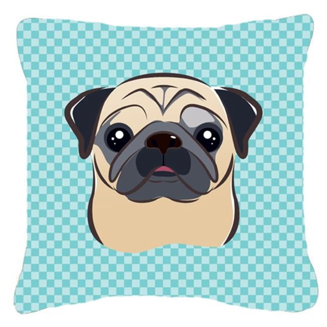Checkerboard Blue Fawn Pug Fabric Decorative Pillow, 14 x 14 In ...