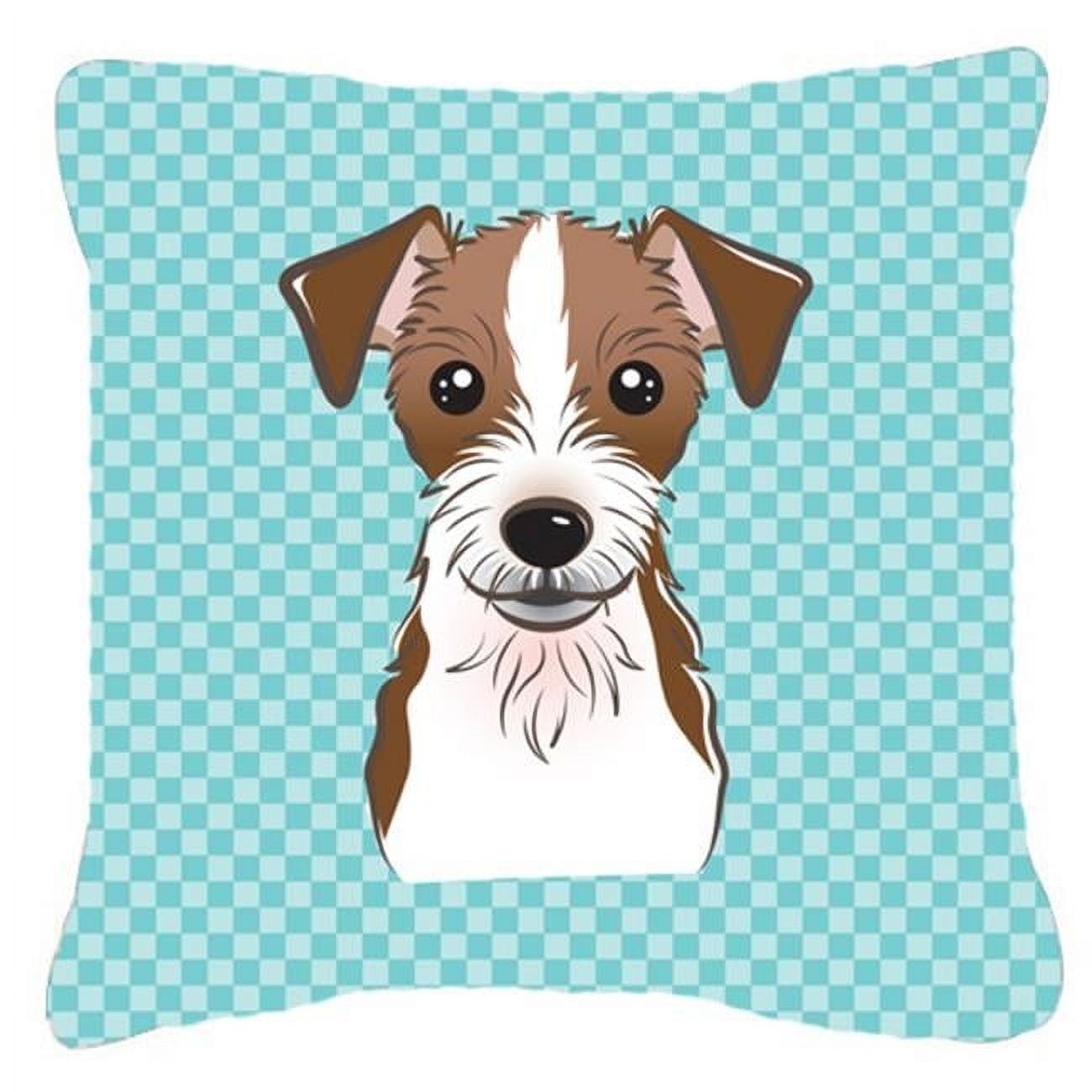 Checkerboard Blue Jack Russell Terrier Fabric Decorative Pillow- 18 x ...