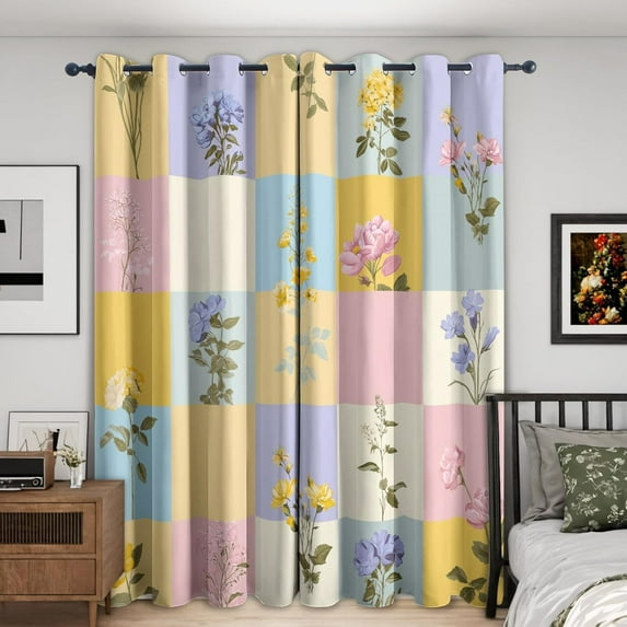Checkerboard Curtains For Living Room, Floral Girl Pattern Design ...