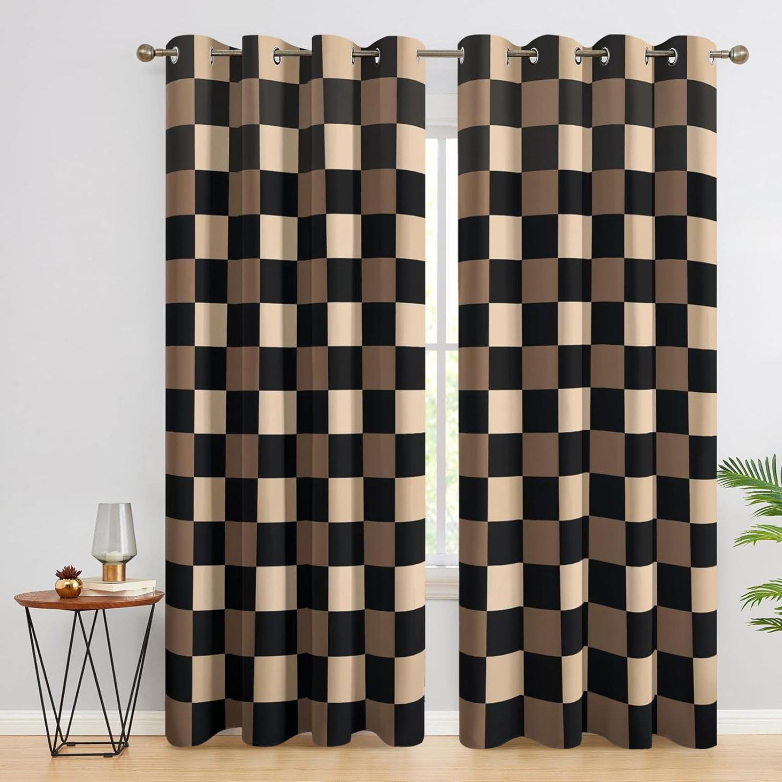 Checkerboard Curtains For Living Room , Modern Brown Plaid Pattern ...