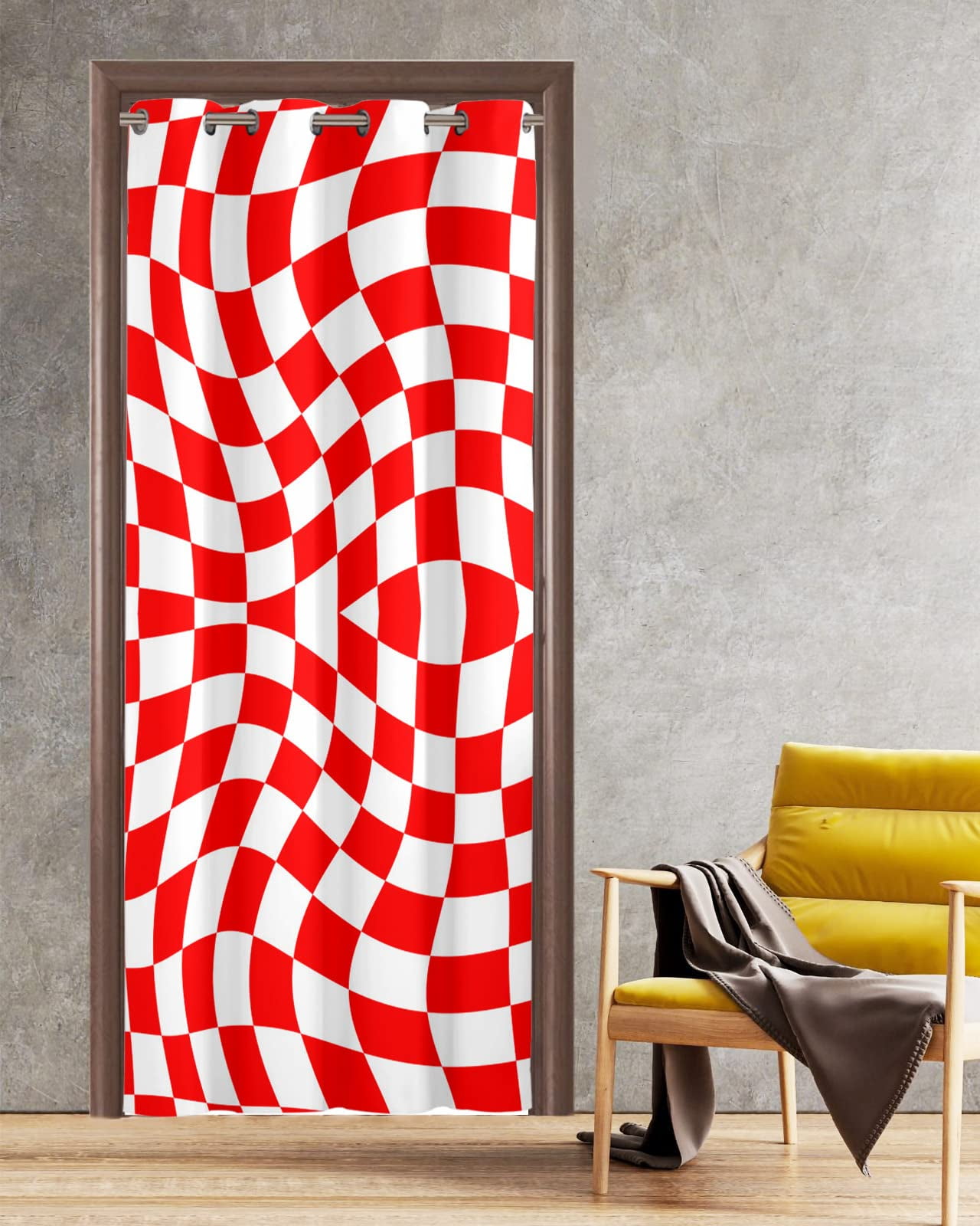 Checkerboard Grid Print Door Curtains for Kids Bedroom Kitch Nor Doors ...