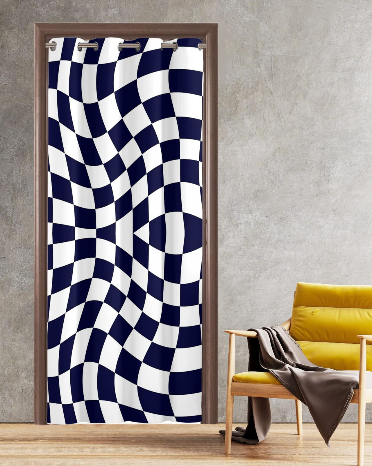 Checkerboard Grid Print Door Curtains for Kids Bedroom Kitch Nor Doors ...