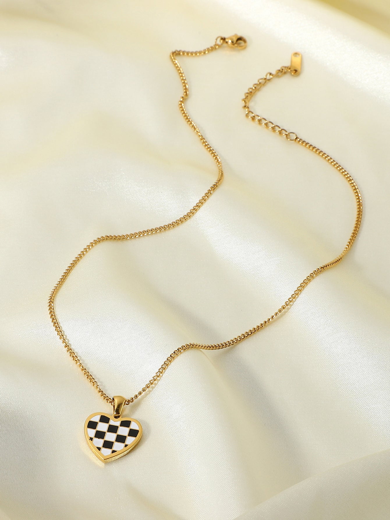 Checkerboard Heart Pendant Chain Necklace - Walmart.com