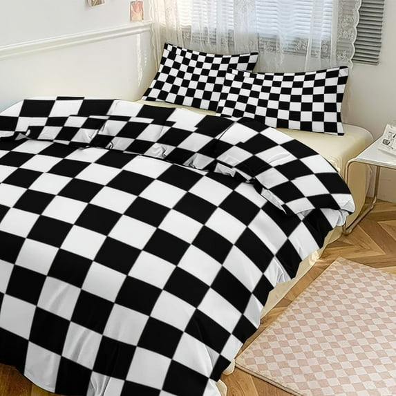 Checkerboard Illusion Print 102"x90"3 Pcs Soft Bedding Set Includes 1 ...