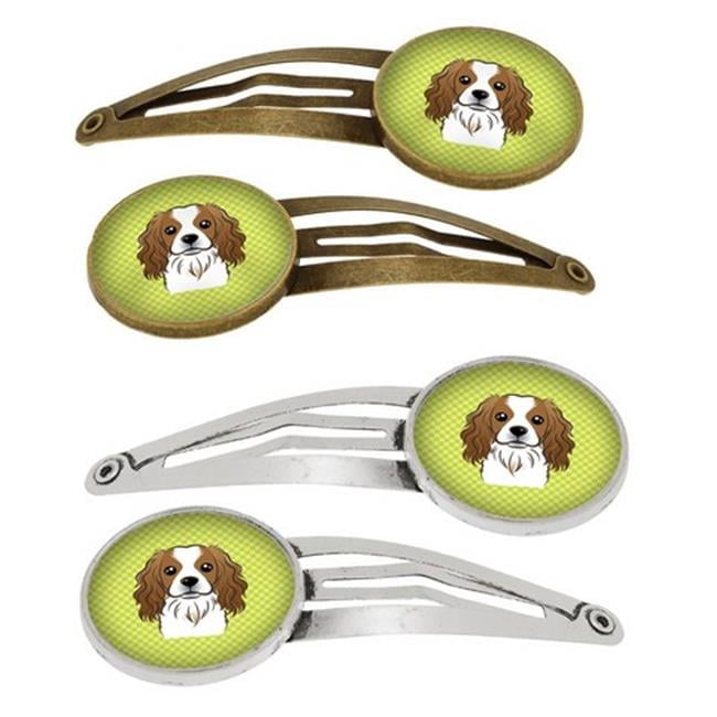 Checkerboard Lime Green Cavalier Spaniel Barrettes Hair Clips, Set of 4 ...