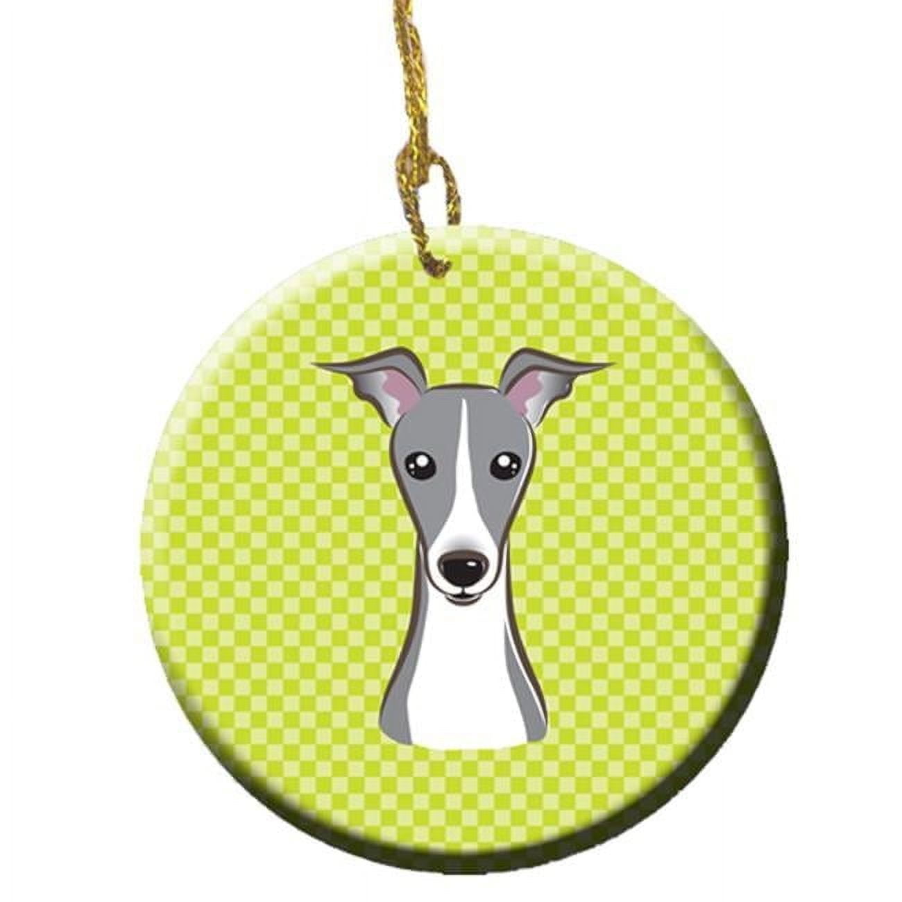 Checkerboard Lime Green Italian Greyhound Ceramic Ornament, 2.81 Dia ...