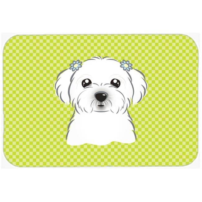 Checkerboard Lime Green Maltese Mouse Pad, Hot Pad Or Trivet, 7.75 x 9. ...