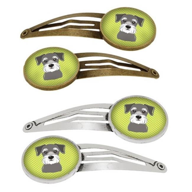 Checkerboard Lime Green Schnauzer Barrettes Hair Clips - Set of 4 ...