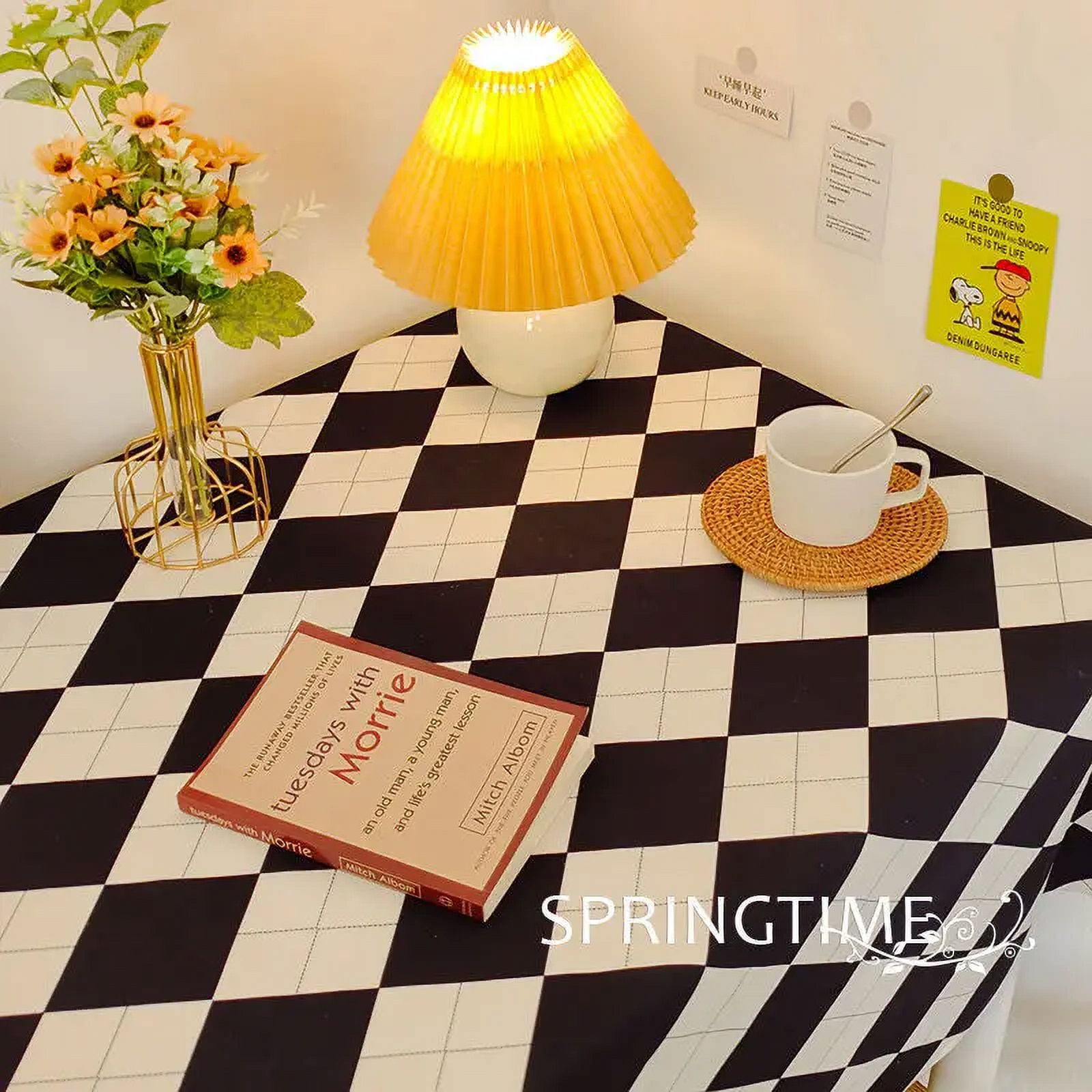 Checkerboard Nordic Style Waterproof Tablecloth Writing Students Desk ...