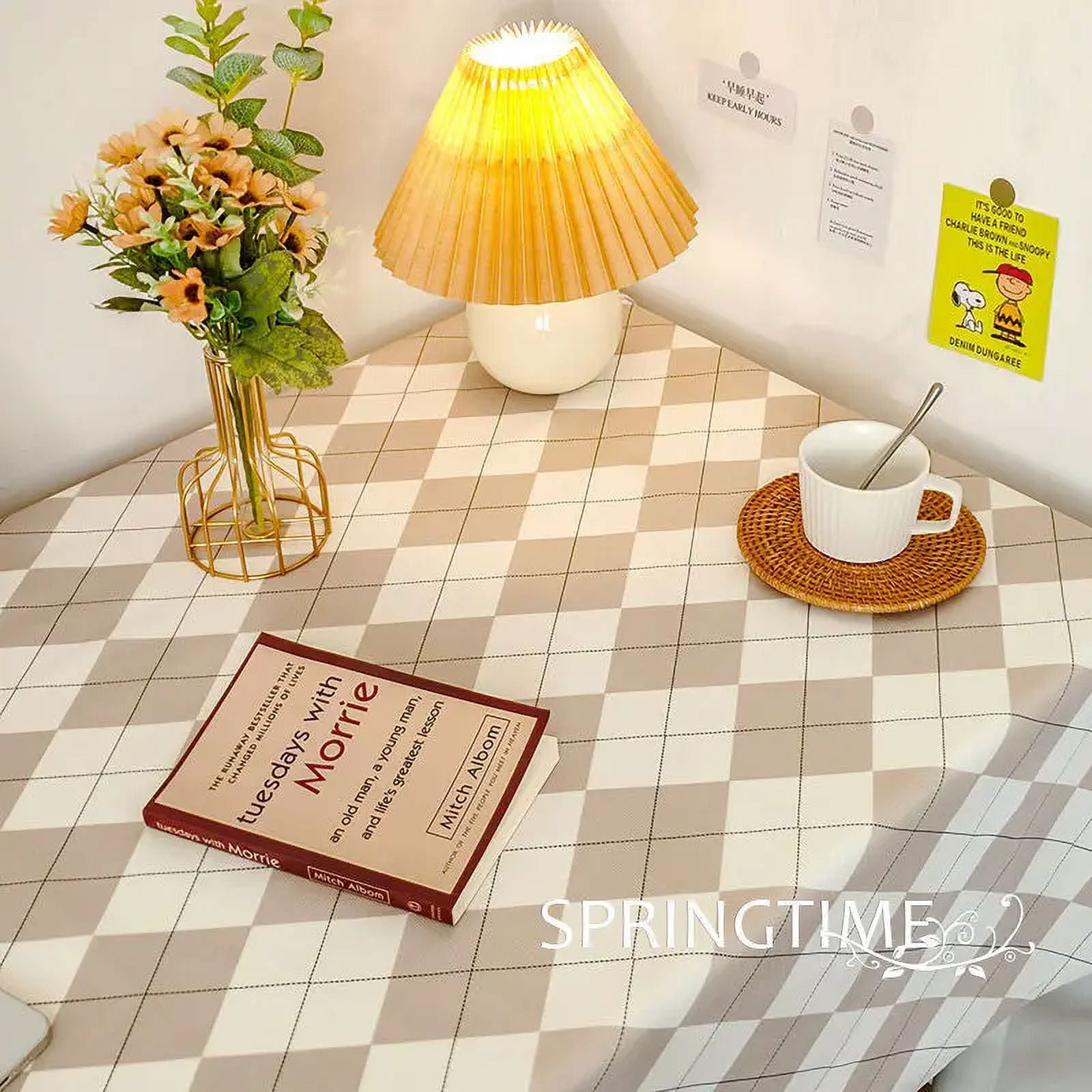 Checkerboard Nordic Style Waterproof Tablecloth Writing Students Desk ...