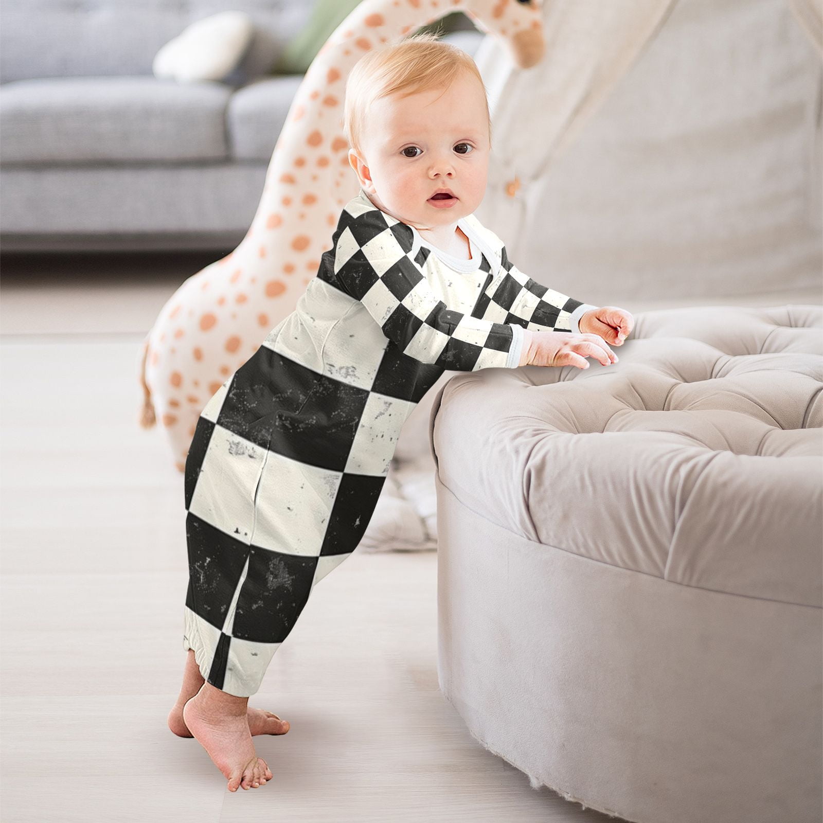 Checkerboard Pattern Newborn Baby Sleeper Gowns Baby Nightdress Cotton ...
