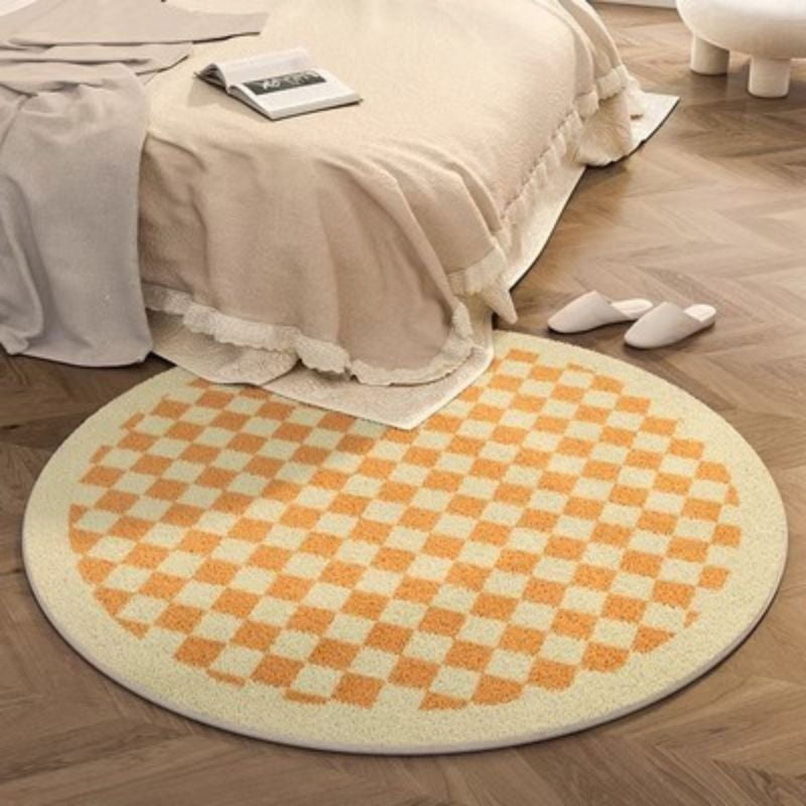 Checkerboard Pattern Round Rugs Anti Slip Soft Carpet Plush Floor Mat ...
