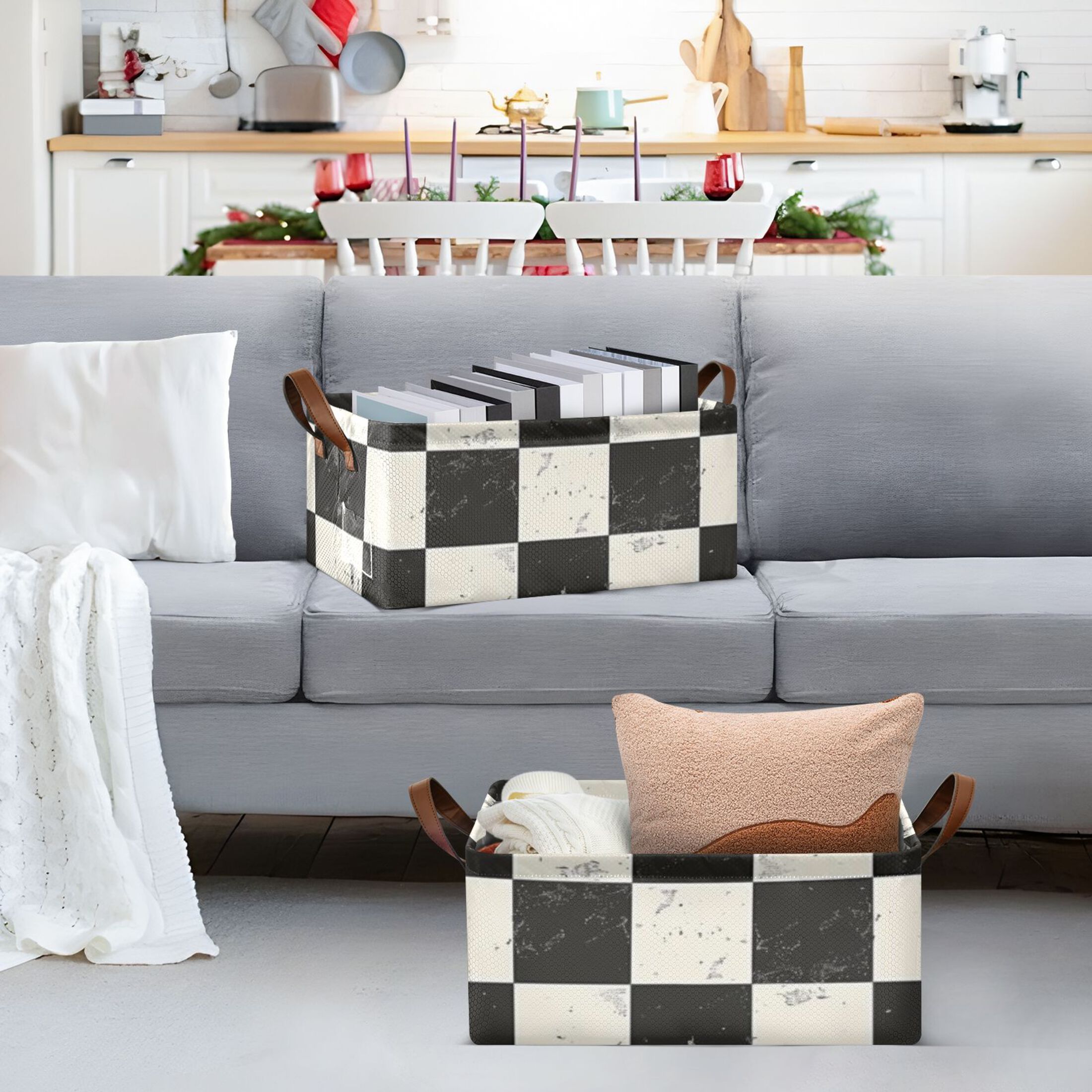 Checkerboard Pattern Storage Bins with Handles Foldable Storage Baskets ...