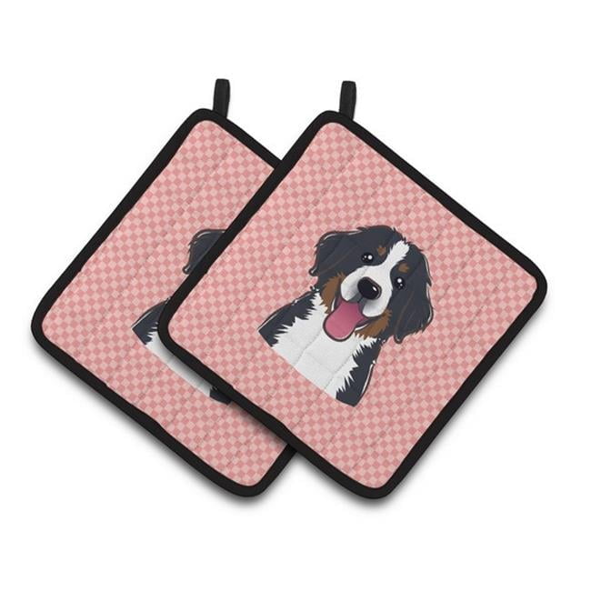 Checkerboard Pink Bernese Mountain Dog Pair of Pot Holders - Walmart.com
