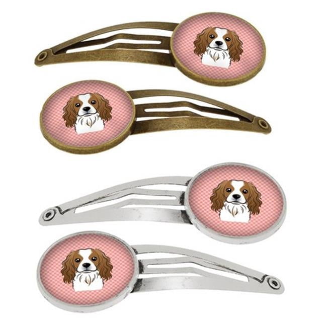 Checkerboard Pink Cavalier Spaniel Barrettes Hair Clips, Set of 4 ...