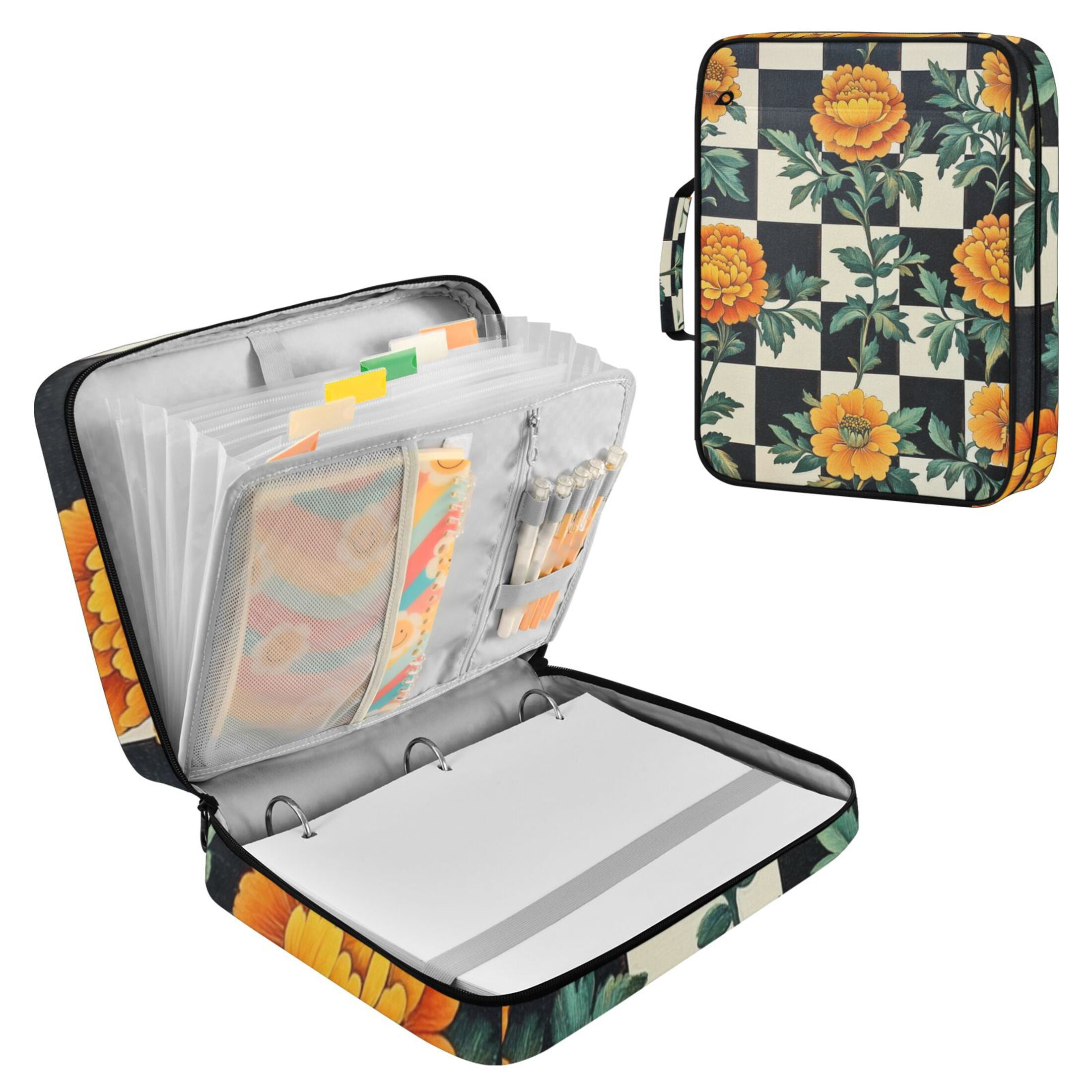 Checkerboard Plaids Yellow Flowers Accordion File Organizer Expanding ...