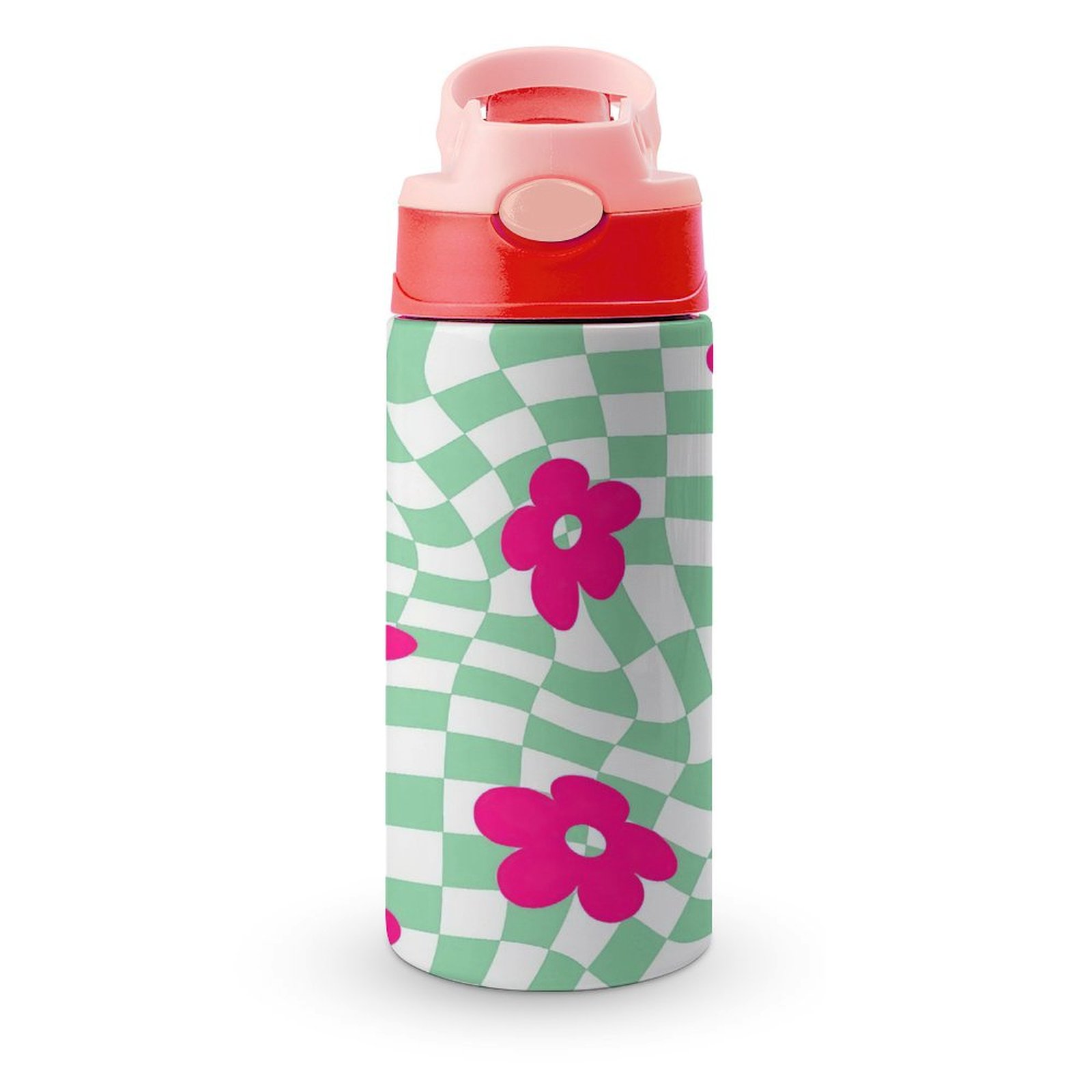 Checkerboard Print Water Bottle with Straw And Lid Stainless Steel ...