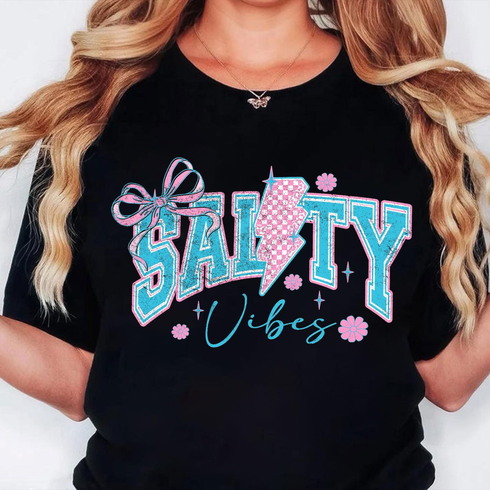 Checkerboard Salty Summer T-Shirt, Salty Coquette Summer Tee, Summer ...