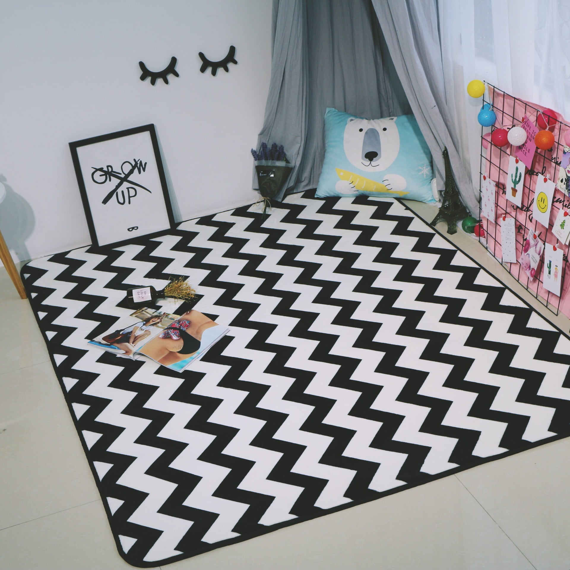 Checkerboard Stripes Bedroom Floor Mat Baby Cartoon Crawling Rug Door ...