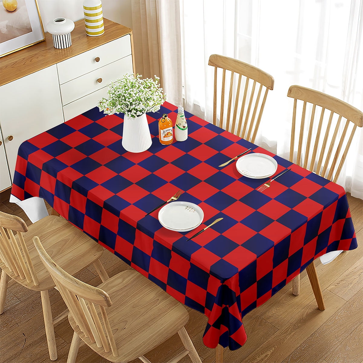 Checkerboard Tablecloth Checkered Square Geometry Theme r Rectangular ...