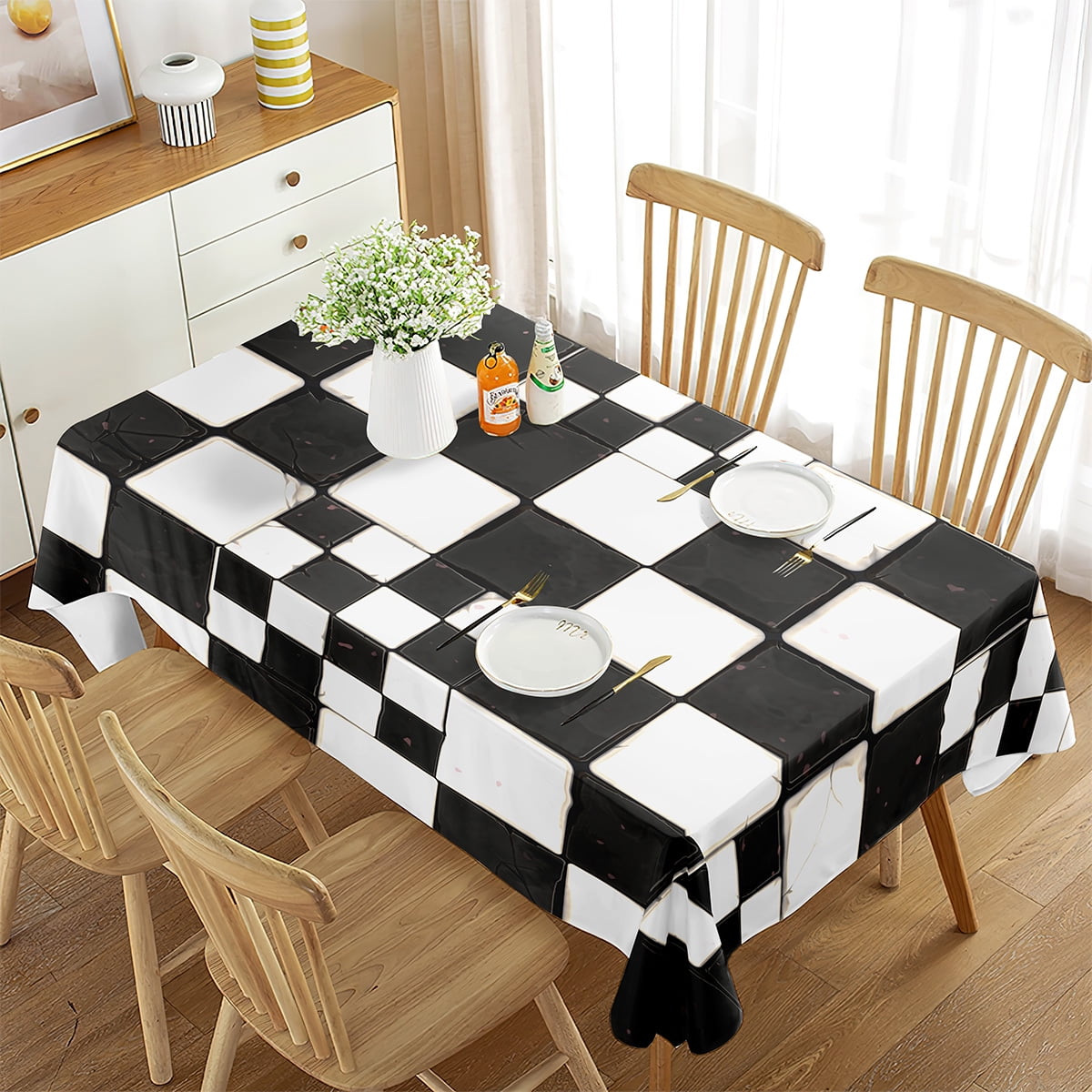Checkerboard Tablecloth Checkered Square Geometry Theme r Rectangular ...