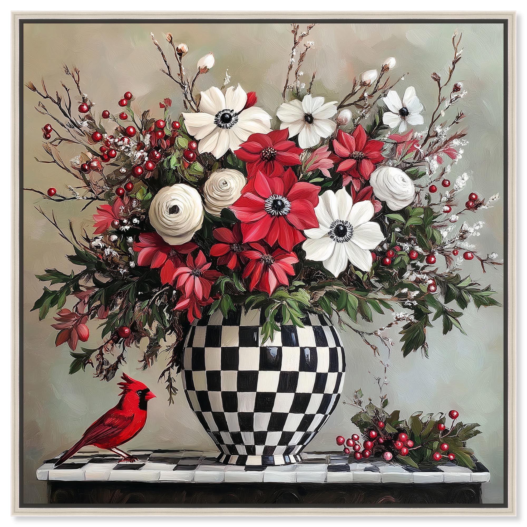 Checkerboard Vase Blooms I Canvas Floral Art by Art Remedy, Silver ...