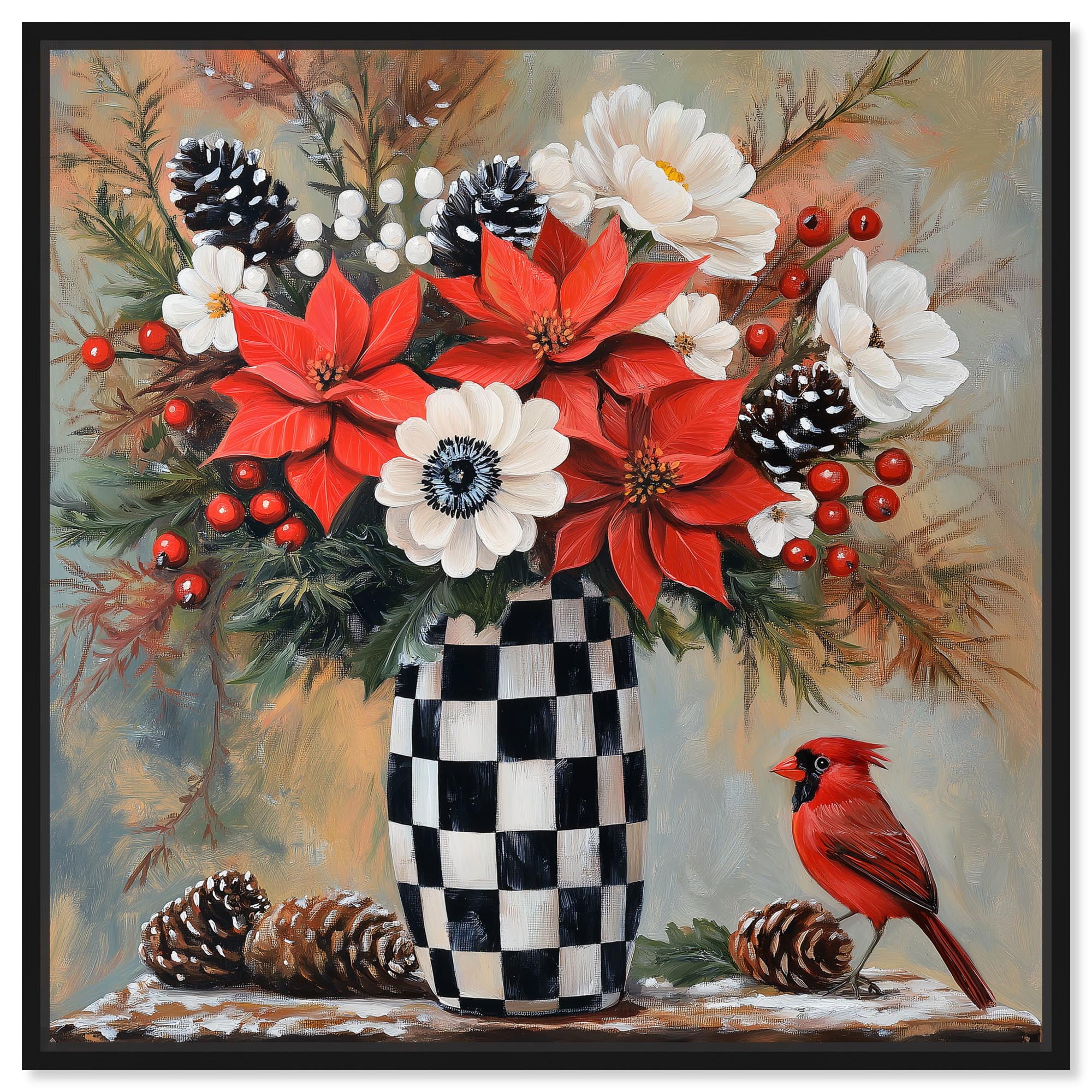 Checkerboard Vase Blooms II Canvas Floral Art by Art Remedy, Black ...