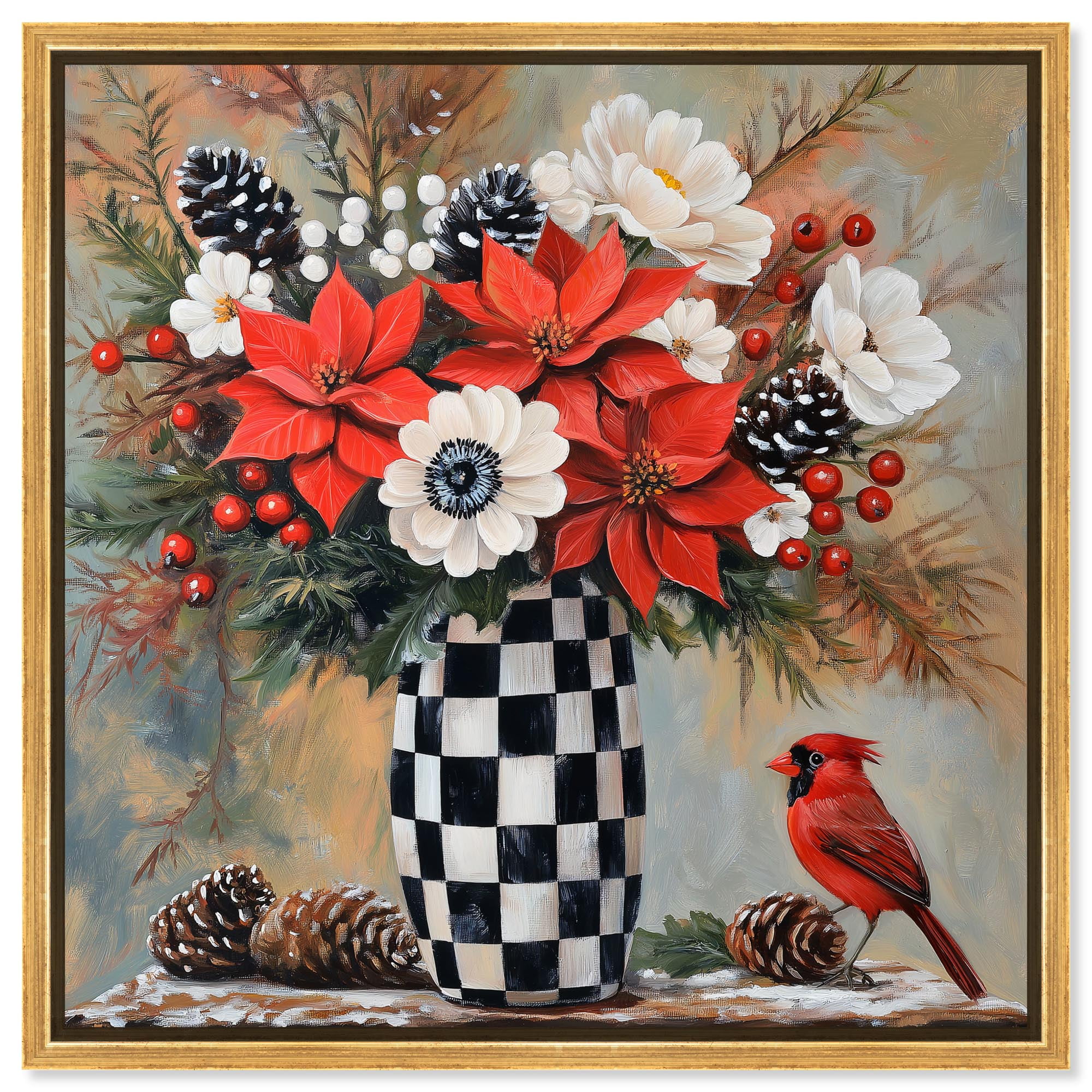 Checkerboard Vase Blooms II Canvas Floral Art by Art Remedy, Gold Frame ...
