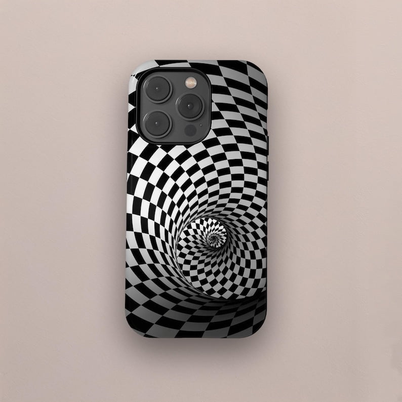 Checkerboard Vortex Black White Ska Pattern Phone Case for iPhone 11 12 ...