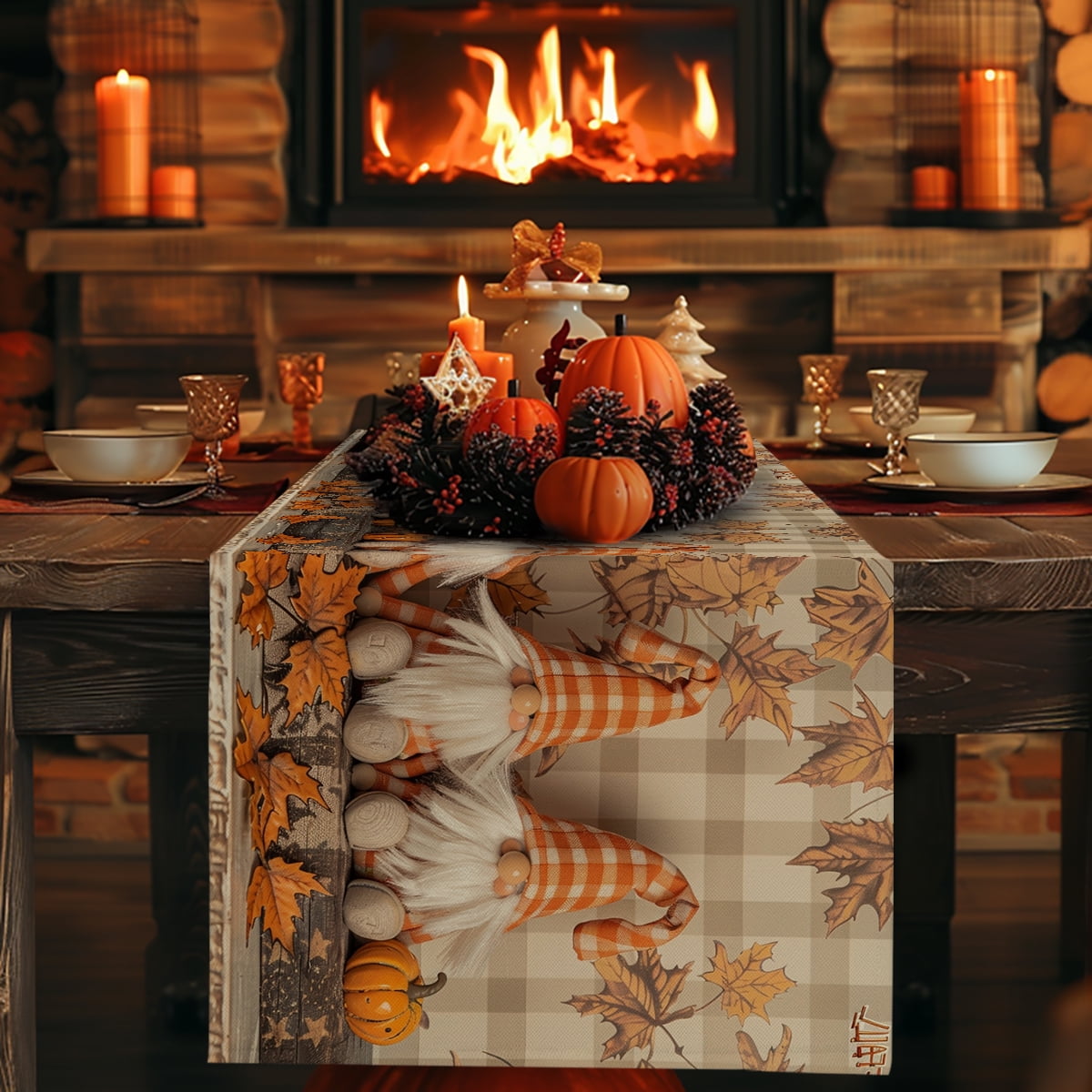 Checkered Autumn Table Runners Kitchen Table r Farmhouse Washable ...