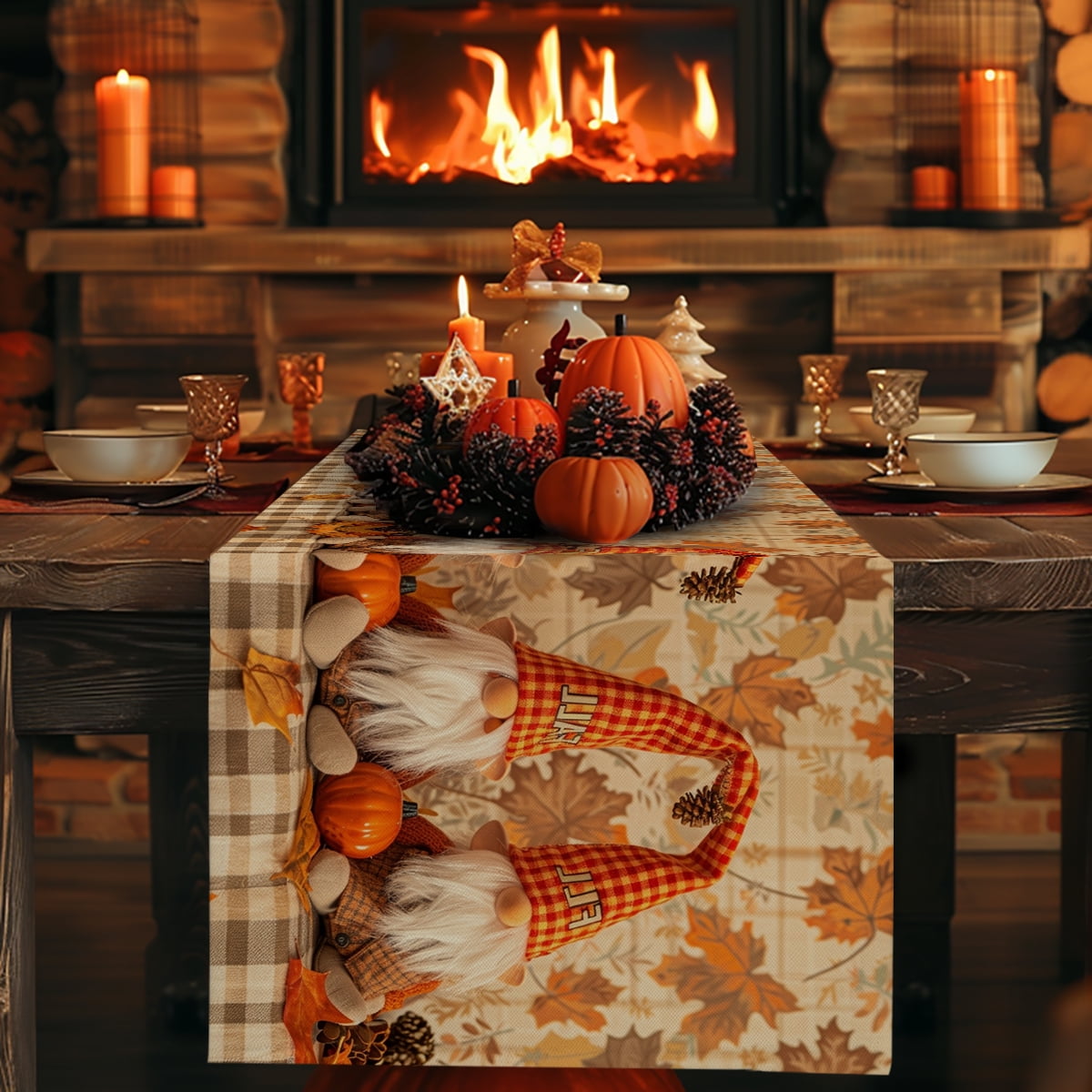 Checkered Autumn Table Runners Kitchen Table r Farmhouse Washable ...
