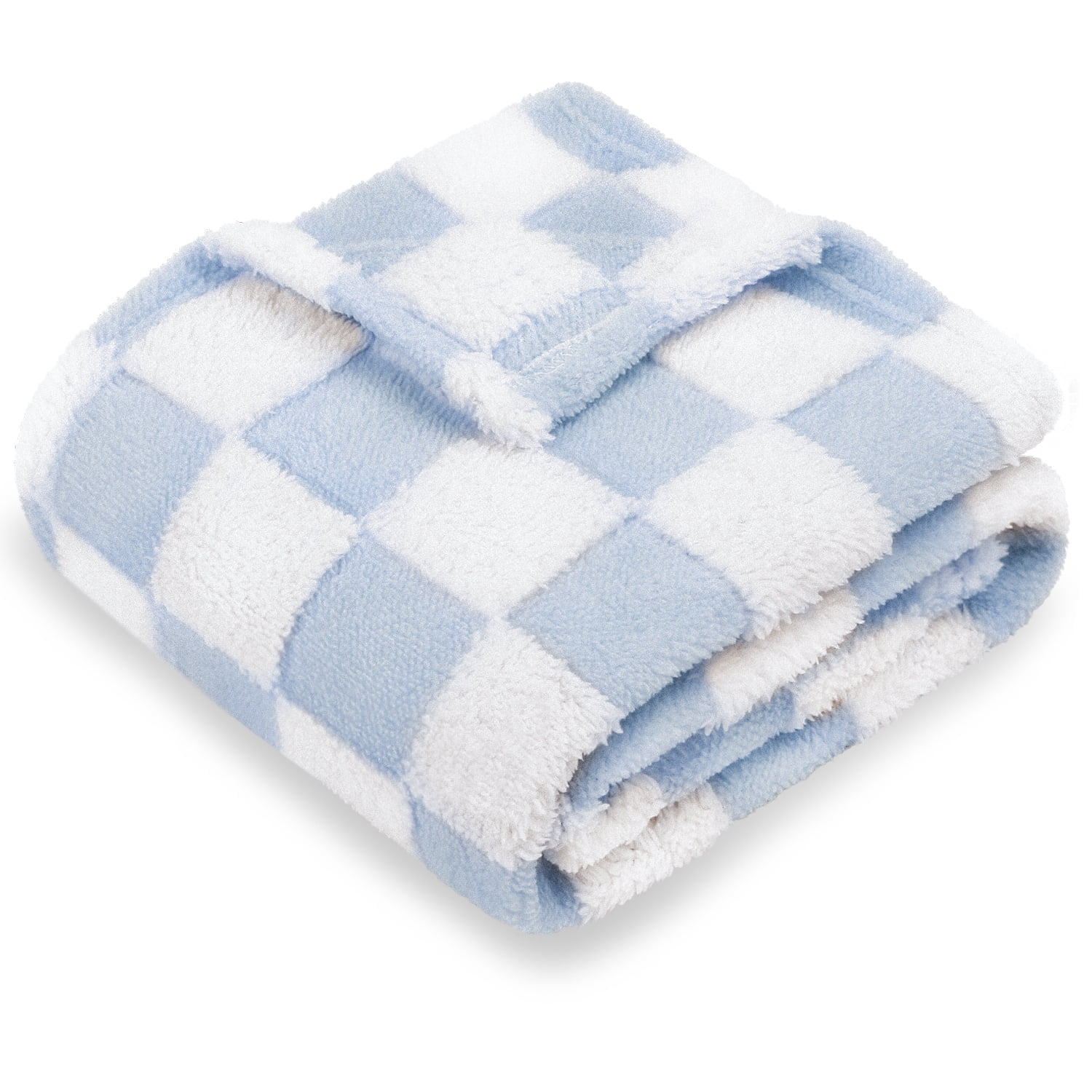 Checkered Baby Blanket for Boys Plaid Baby Blue Soft Fluffy Fuzzy ...