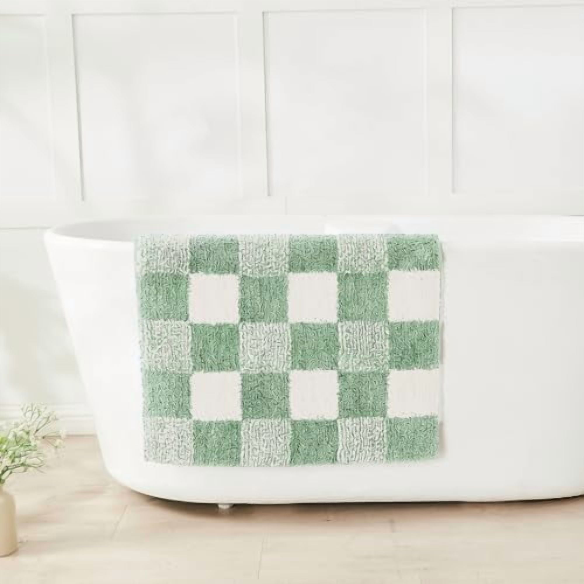 Checkered Bath mats for Bathroom Non Slip, Plush Shaggy Bath Rugs for ...