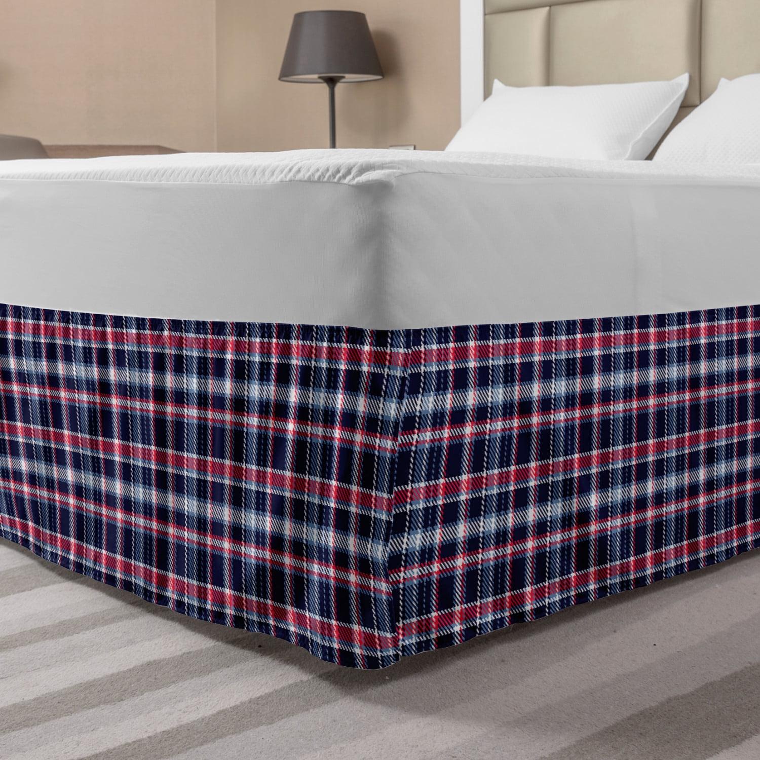 Checkered Bed Skirt, Retro Plaid Pattern Geometrical Pixelated Seem ...
