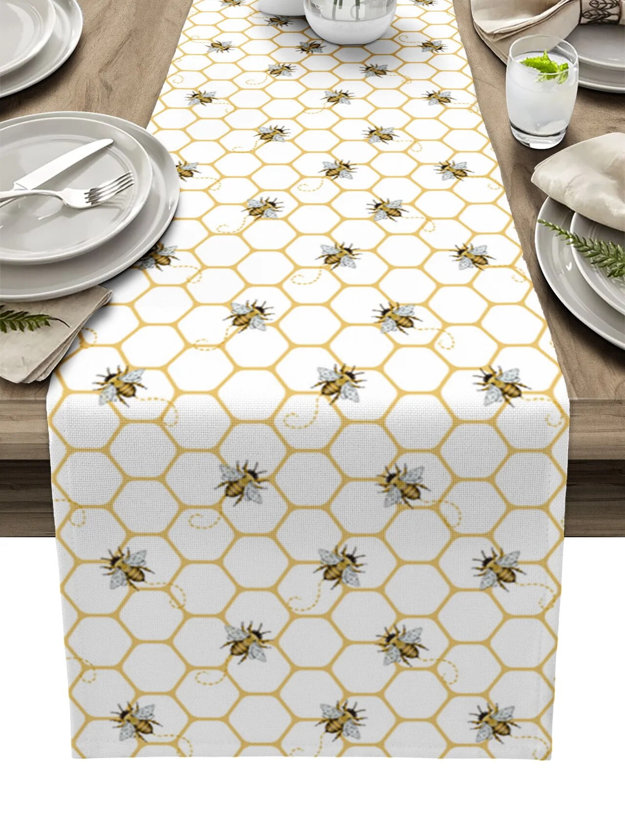 Checkered Bee Geometry Table Runner Home Wedding Table Flag Mat Table ...