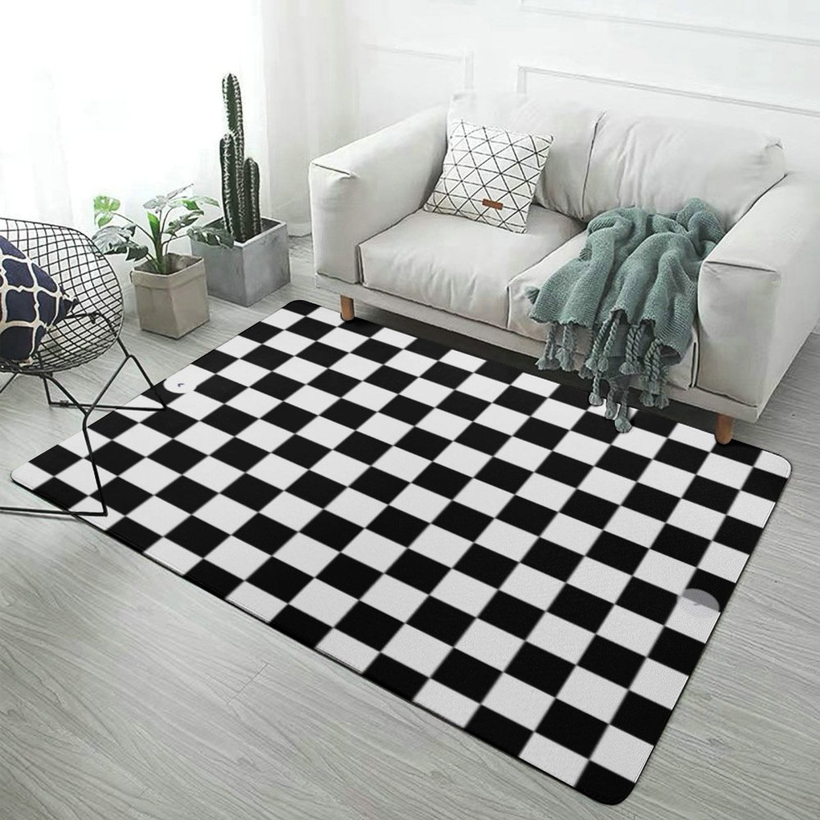 Checkered Black White Pattern Carpet Rug for Living Room Bedroom Rug ...