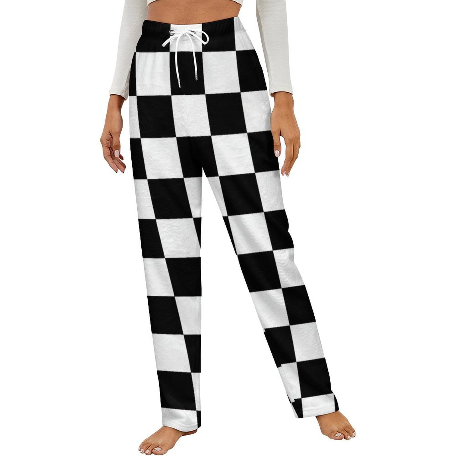 Checkered Black White Pattern Flannel Pajama Pants Home Pants Home ...