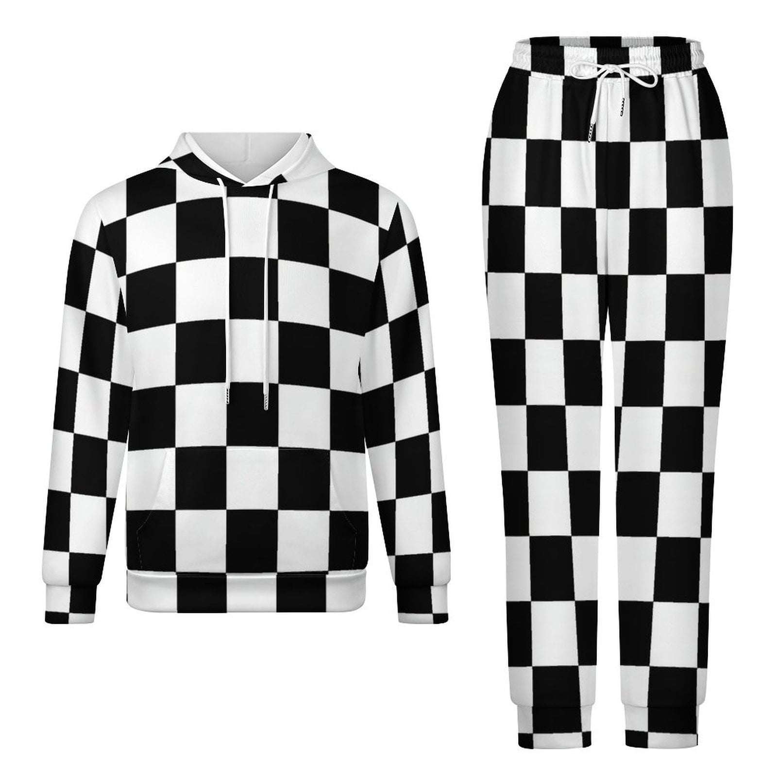 Checkered Black White Pattern Hoodie + Pants Suit Cool Men/Women 2 Pcs ...